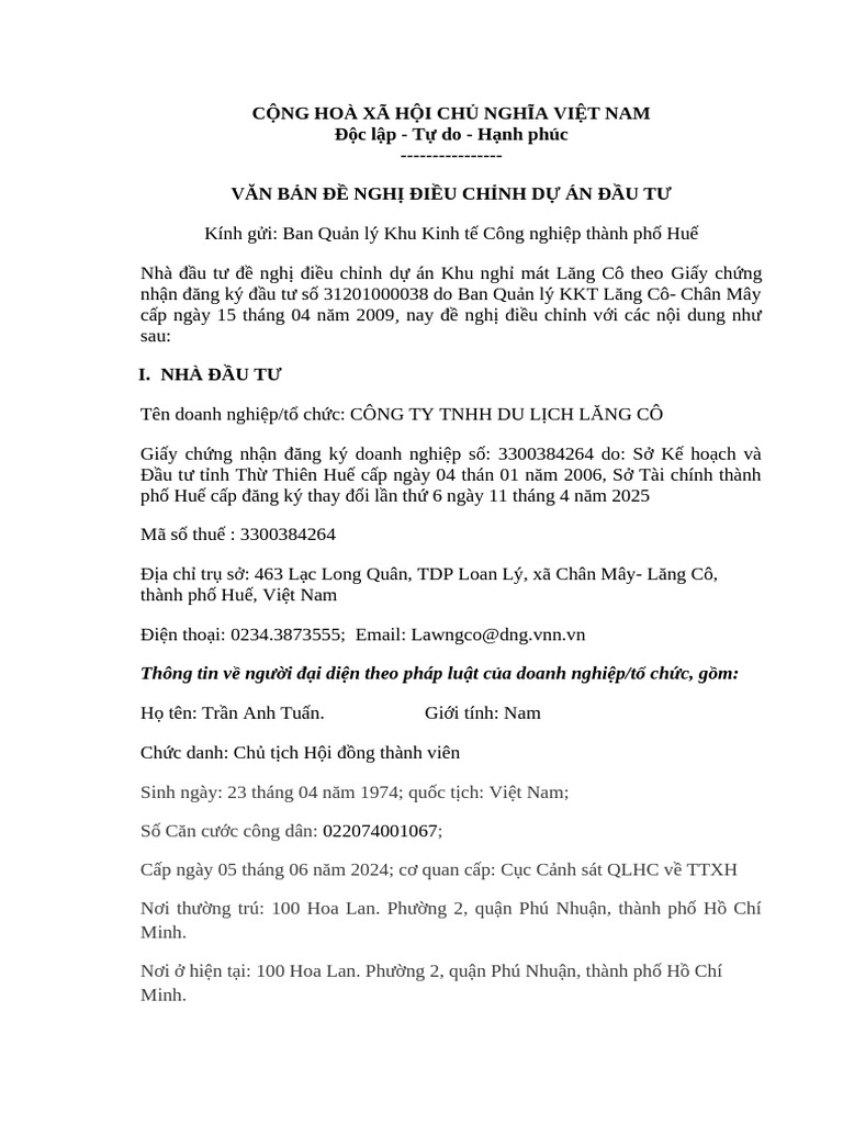 Van ban de nghi dieu chinh GCNDT 20250909 | PDF