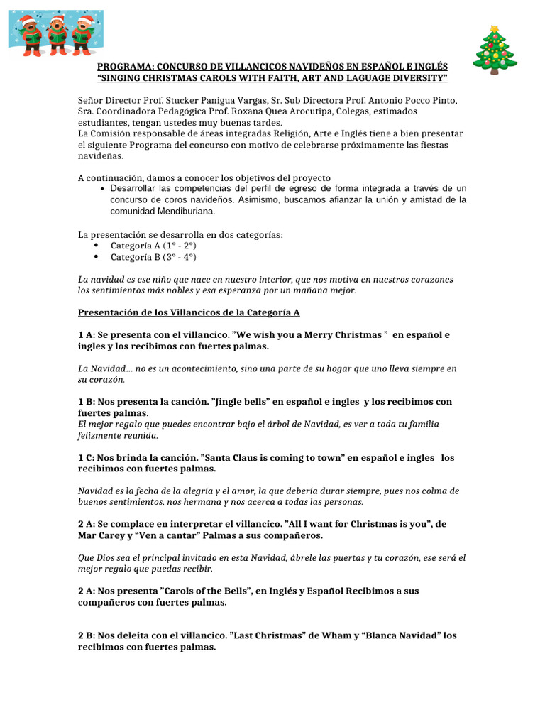 PROGRAMA DE VILLANCICOS NAVIDEÑOS 2023 x | PDF | Navidad