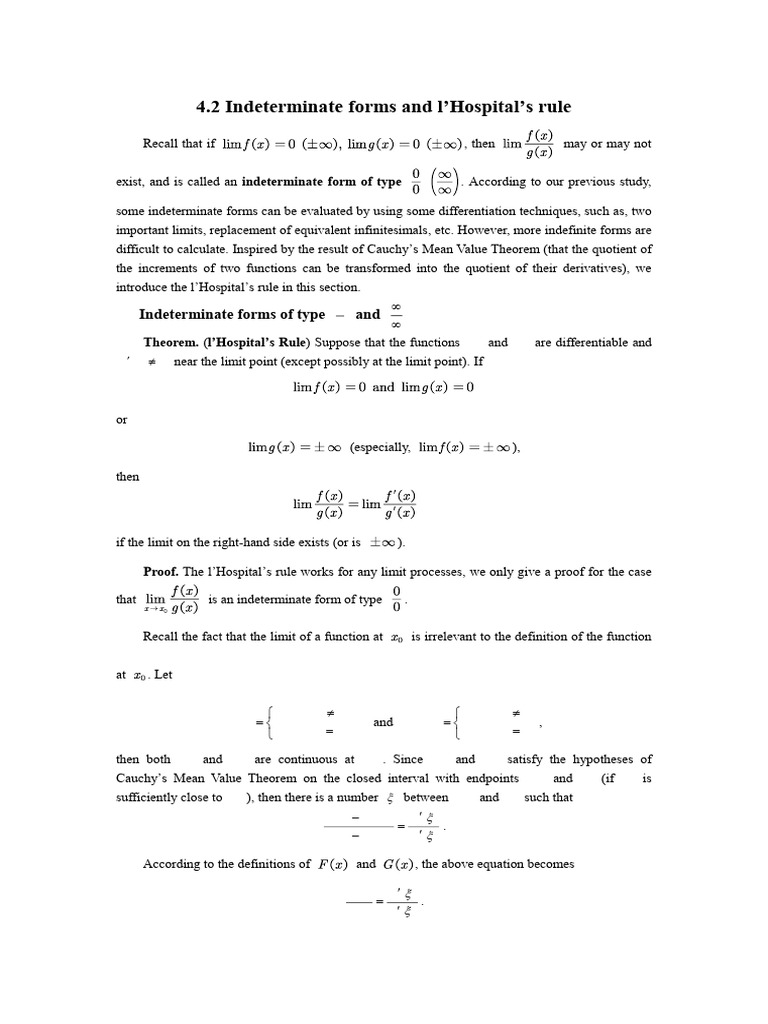 4.2.indeterminate Forms and L'Hospital's Rule | PDF | Mathematical ...