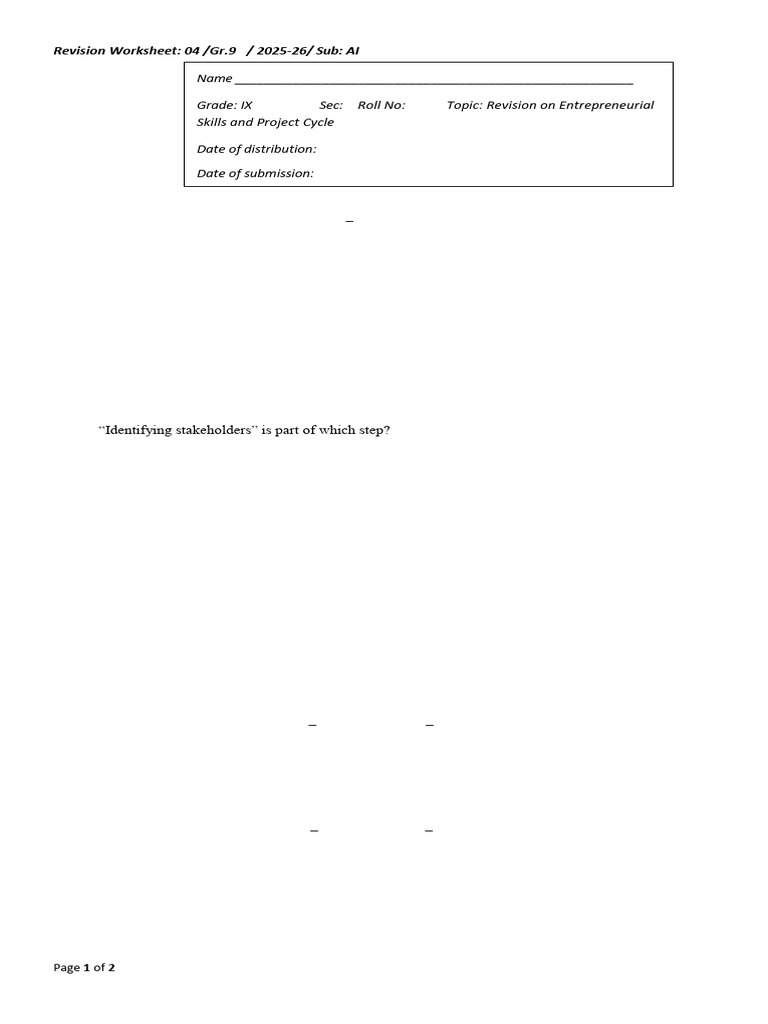 revision worksheet-90 | PDF | Entrepreneurship | Artificial Intelligence