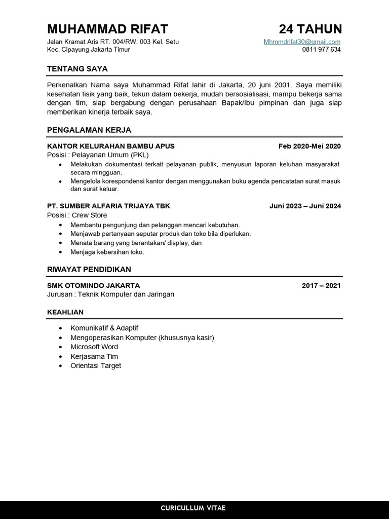 CV Muhammad Rifat: Pengalaman Kerja dan Keahlian | PDF