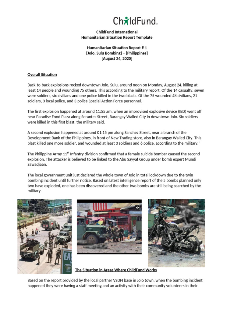 Jolo Bombing Situation Report August 2020 | PDF