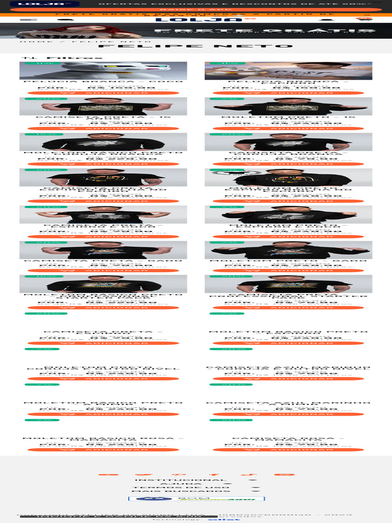 Camisetas Oficiais Felipe Neto Lolja - Vista o Extraordinário | PDF