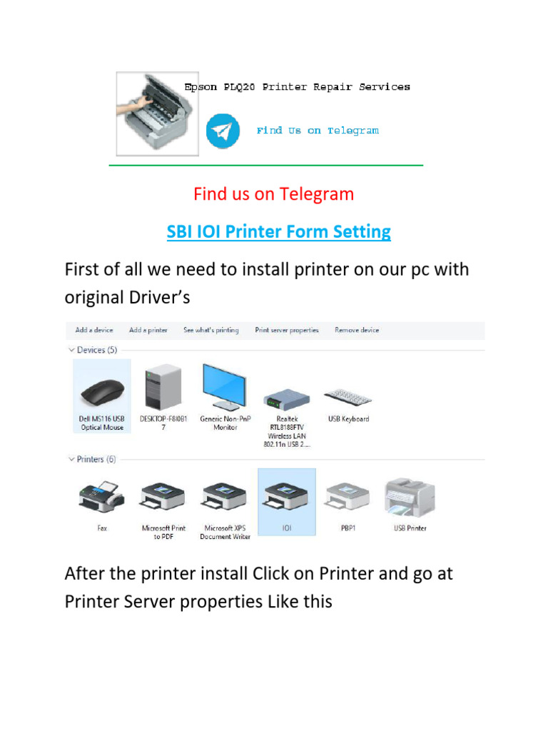 SBI IOI Printer Form Settings | PDF