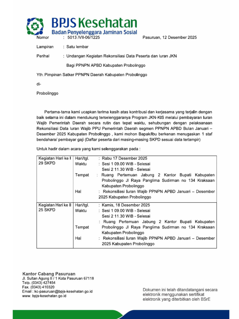 ACC Undangan Satker Rekon PPNPN Kab Probolinggo 2025 | PDF