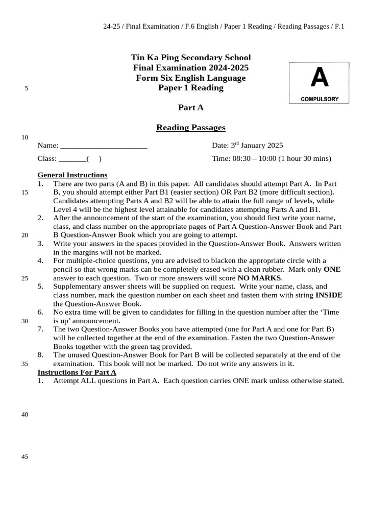 F.6 English Reading Exam Paper 2024-25 | PDF | Fukushima Daiichi ...