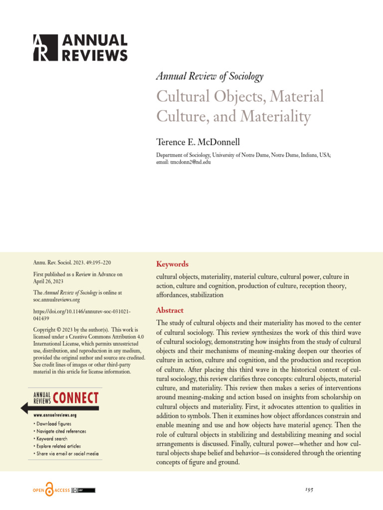 Cultural Objects and Materiality Explained | PDF | Sociology | Material ...