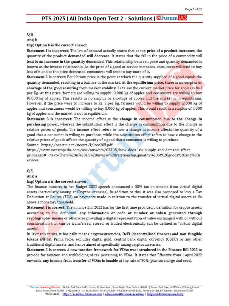 PTS 2023 All India Open Test 2 Solutions Eng 1 | PDF | Bonds (Finance ...