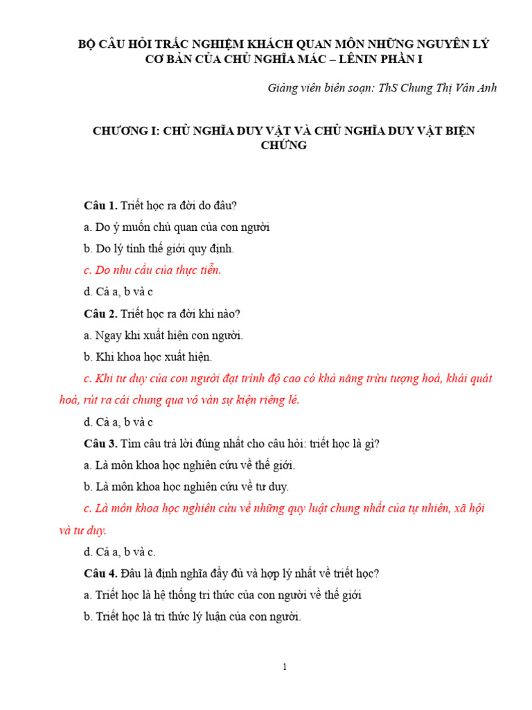 (PDF ĐÁP ÁN) 350 câu trắc nghiệm NLCB chủ nghĩa Mac-Lenin | PDF
