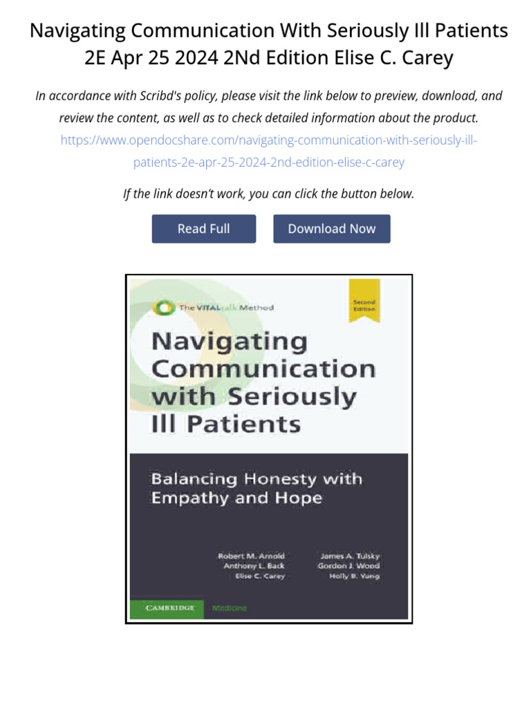 Navigating Communication with Seriously Ill Patients 2e Apr 25 2024 2nd ...