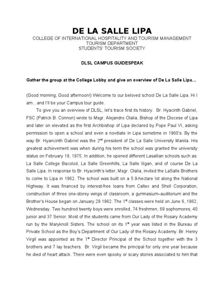 De La Salle Lipa Guidespeak Official | PDF | Schools