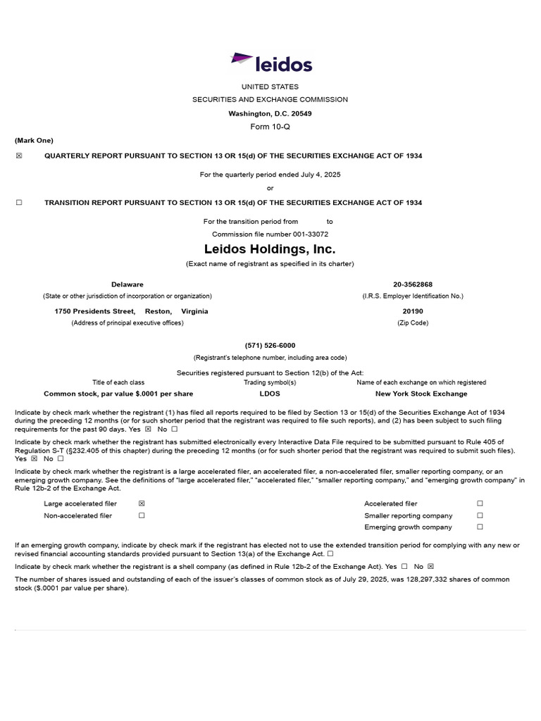 LDOS 2Q | PDF | Equity (Finance) | Balance Sheet