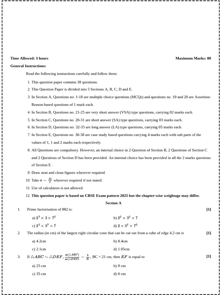 Class X Mathematics Mock Test 2025 | PDF | Sphere | Circle