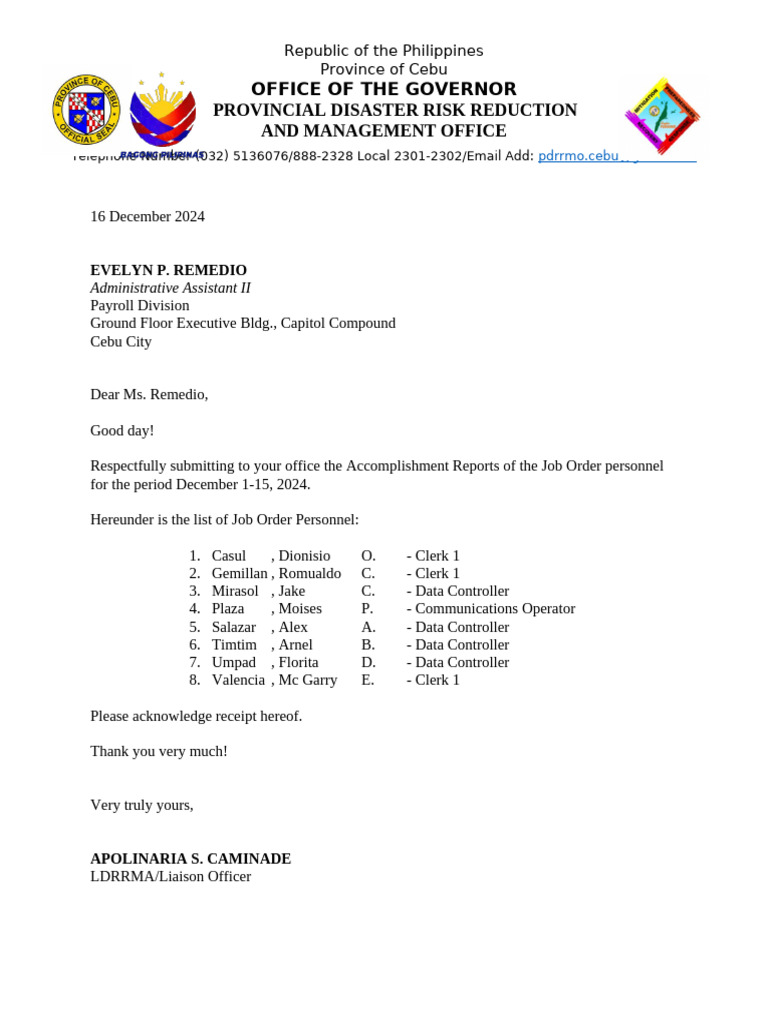 Job Order Personnel Accomplishment Report | PDF