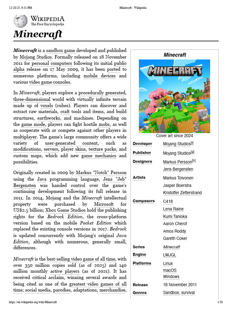 Minecraft - Wikipedia | PDF | Minecraft | Video Games