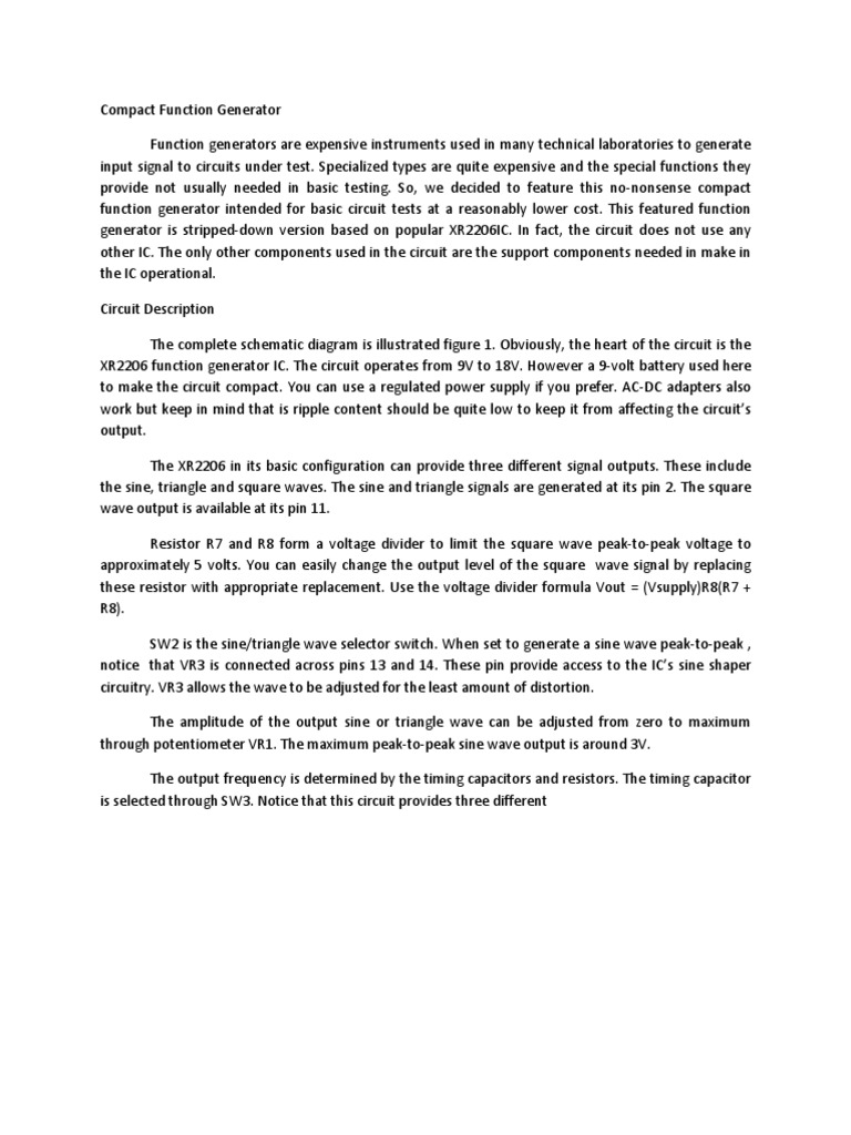 Compact Function Generator | PDF | Integrated Circuit | Electronic Circuits