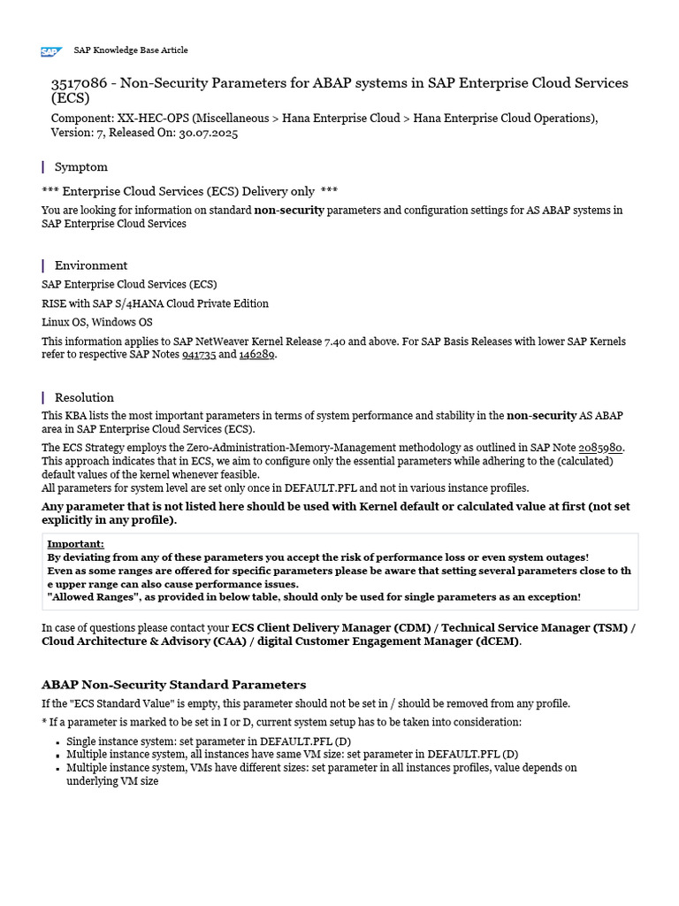 ABAP Non-Security Parameters in ECS | PDF | Cloud Computing | Virtual ...