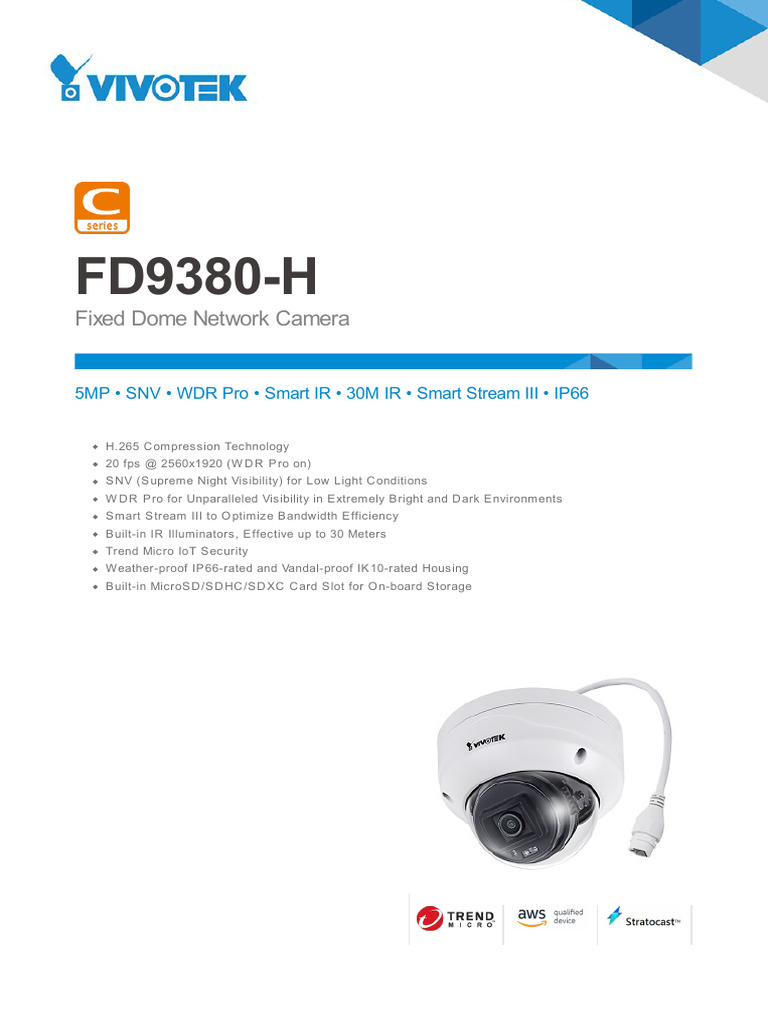 5MP Fixed Dome Network Camera FD9380-H | PDF | Camera | Camera Lens