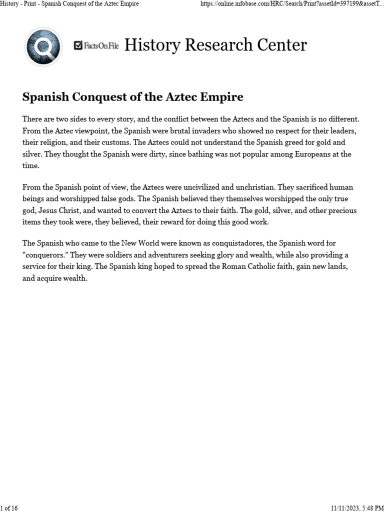 Spanish Conquest of the Aztecs Explained | PDF | Hernán Cortés ...