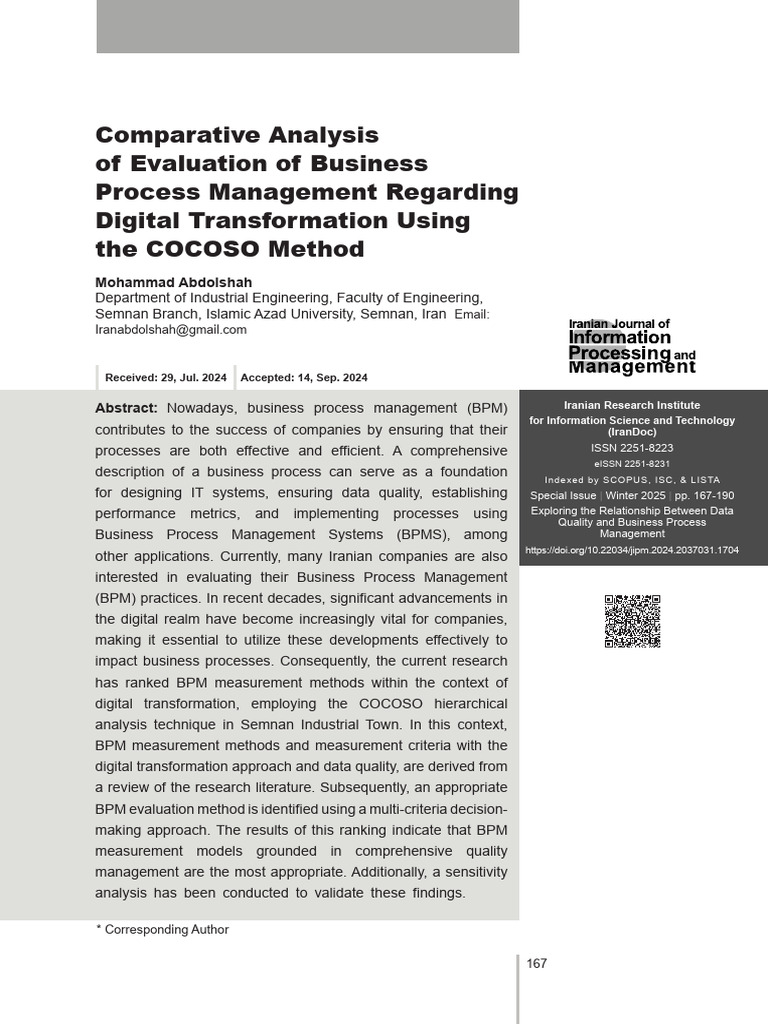 Comparative Analysis of Evaluation of Business Process Management ...