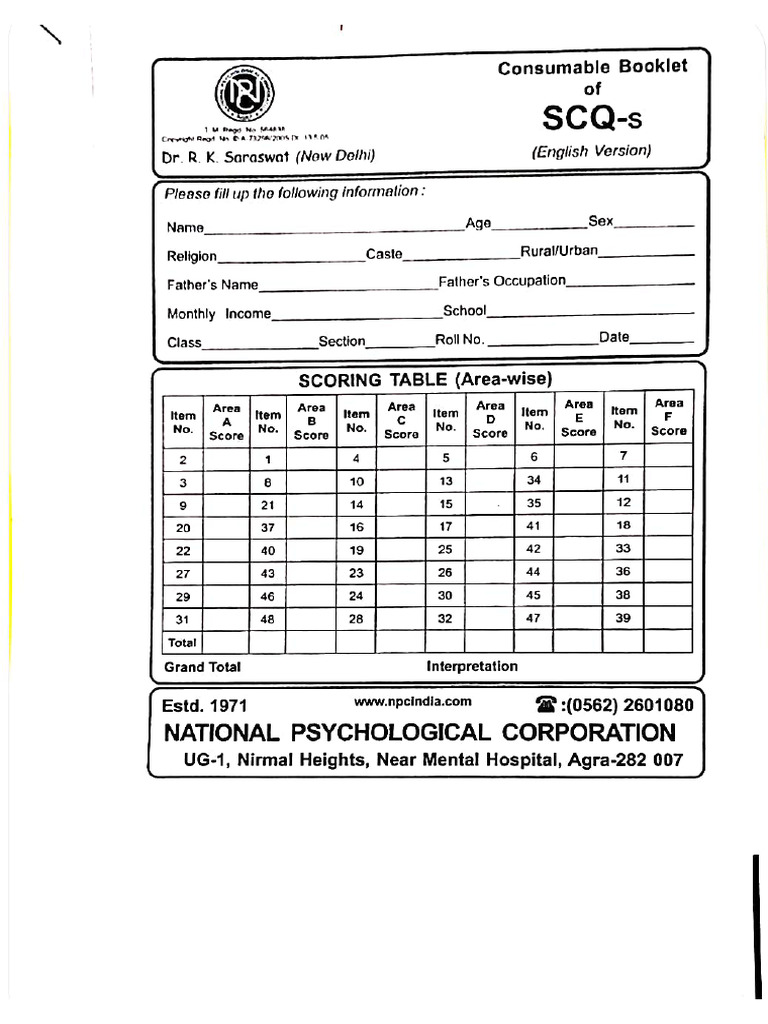 Self Concept Questionnaire (SCQ ( | PDF