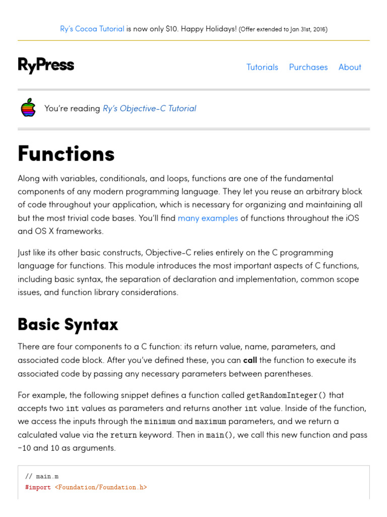 Functions - Ry's Objective-C Tutorial - RyPress | PDF | Parameter ...