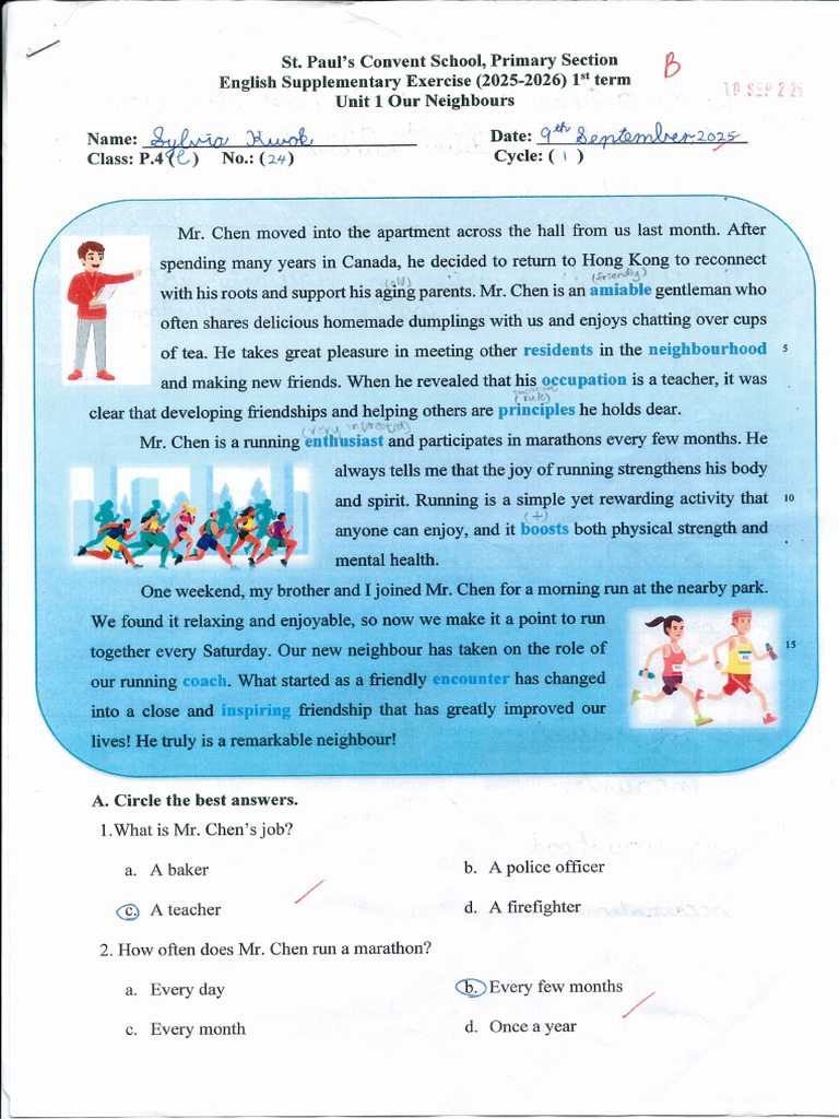 Eng - P4 - 1 - Unit 1 - Comprehension (ANS) | PDF