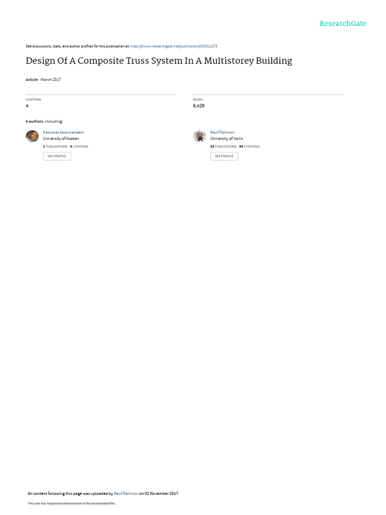 Design of a Composite Truss System in a Multistorey Building | PDF ...