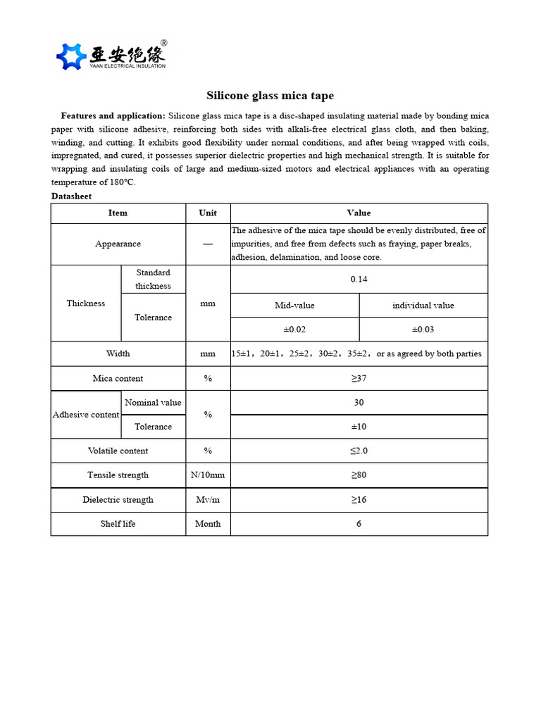 TDS - Silicone Glass Mica Tape | PDF