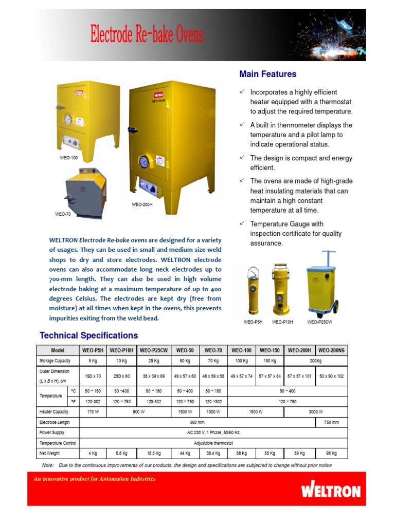 WELTRON Electrode Re-bake Ovens | PDF | Temperature | Thermostat