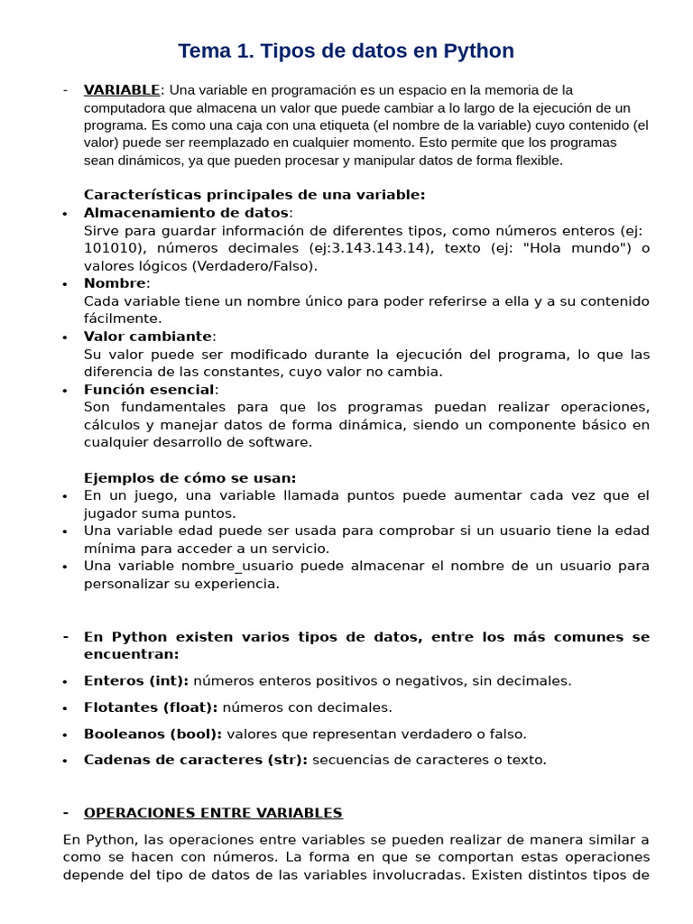 Tipos y operaciones de datos en Python | PDF | Tipo de datos | Variable ...