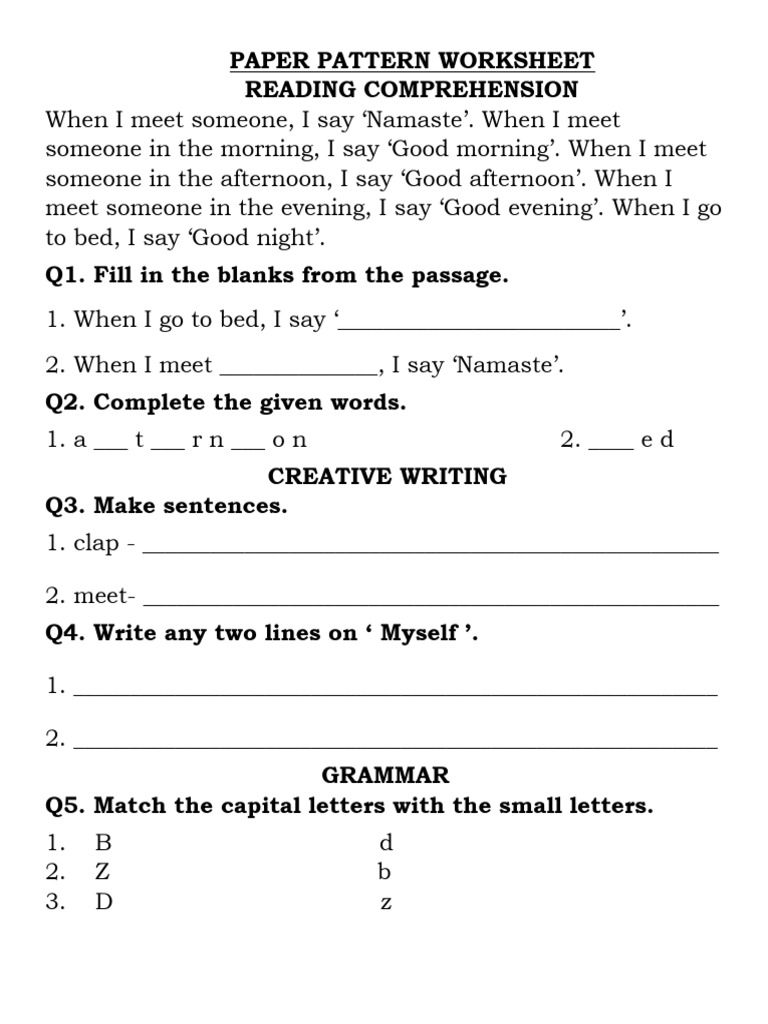 English Paper Pattern Worksheet | PDF