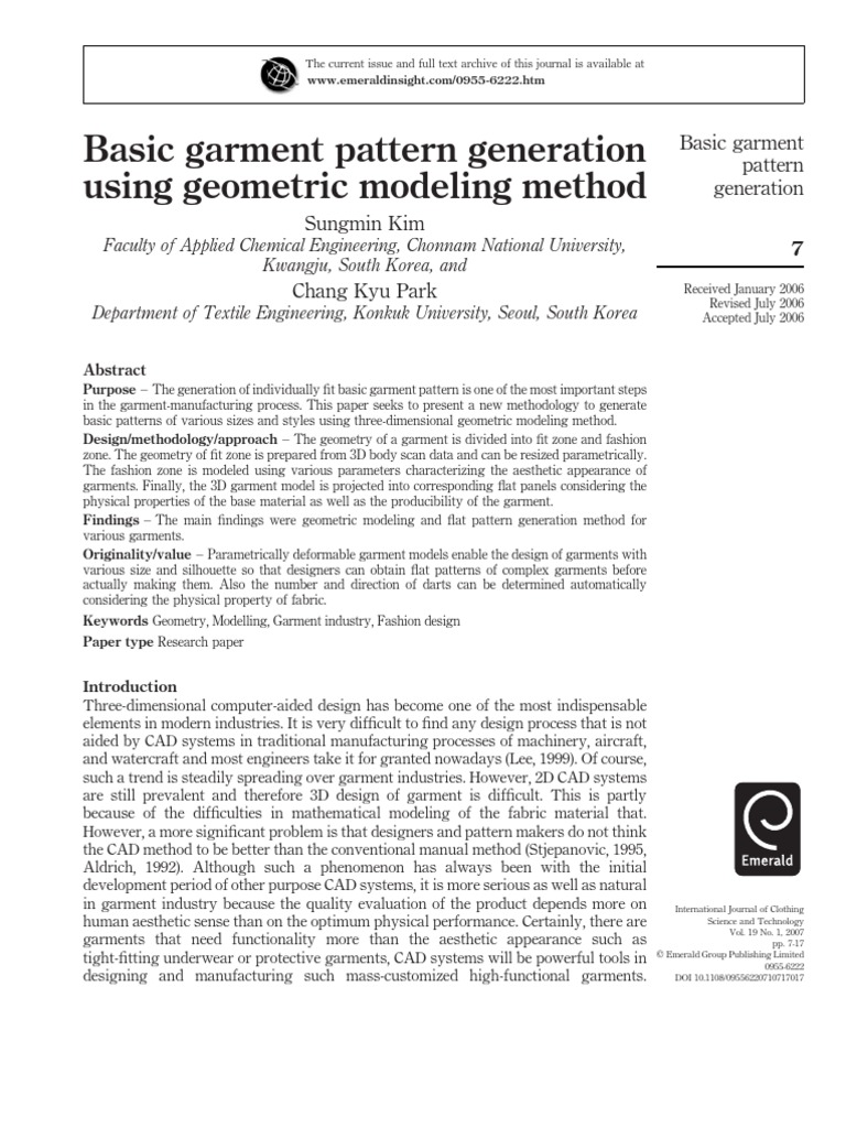 Basic Garment Pattern Generation Using Geometric Modeling Method Pdf Computer Aided Design