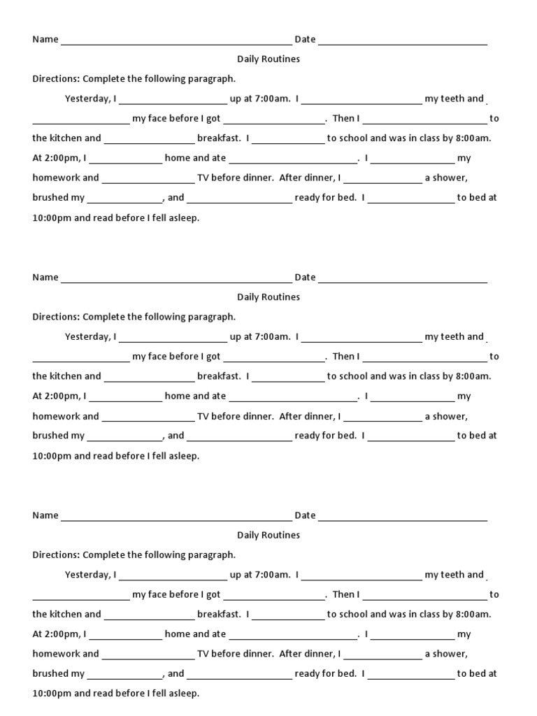 Daily Routines Past Simple | PDF