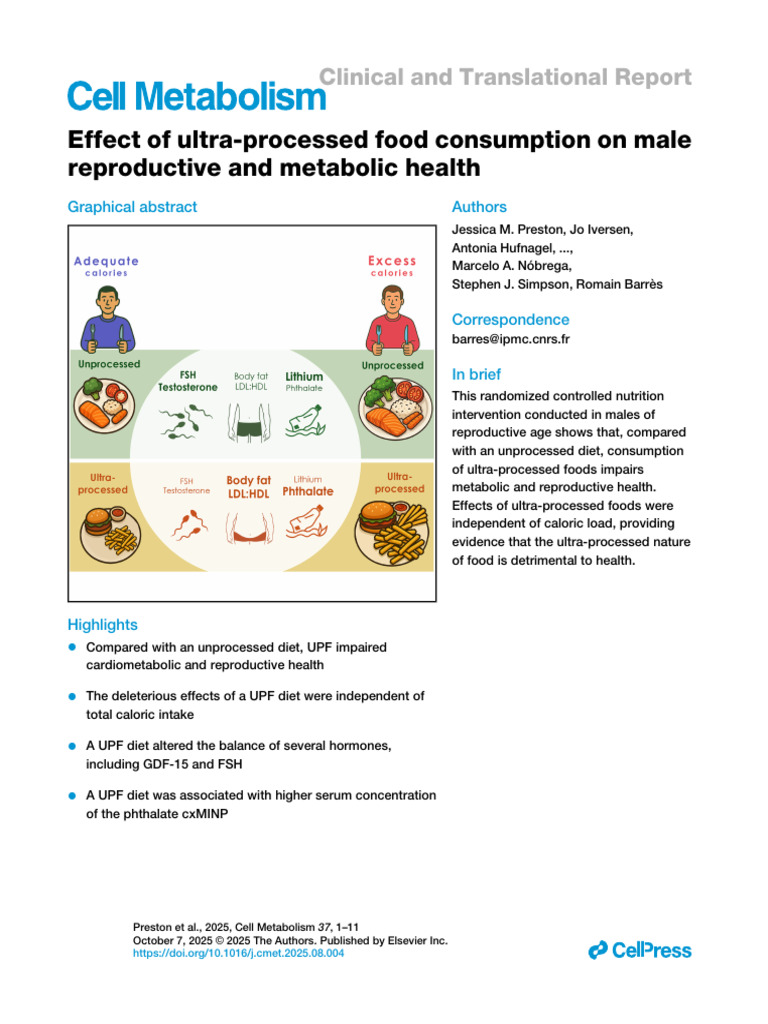 Effect of ultra-processed food consumption on male reproductive and ...