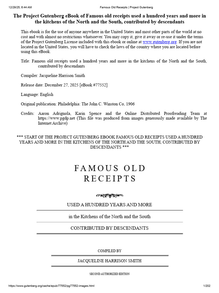 Famous Old Receipts _ Project Gutenberg | PDF | Foods