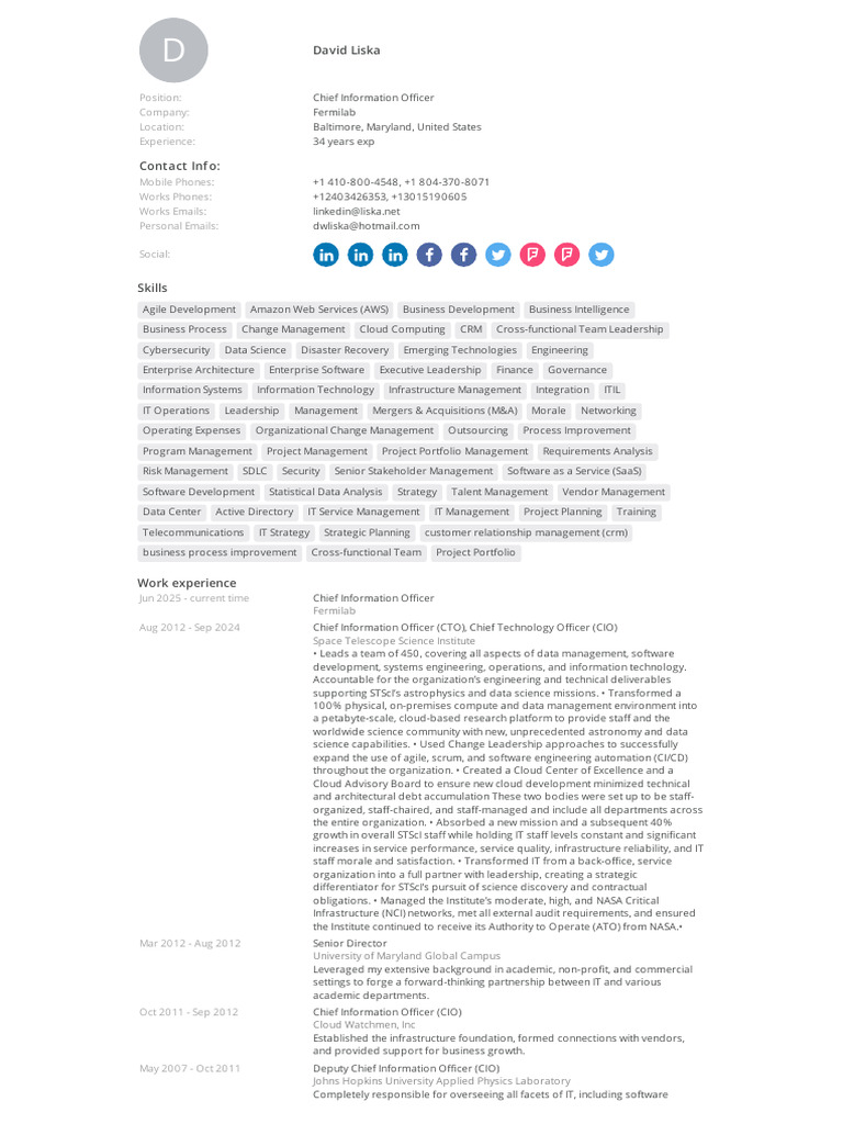 David Liska | PDF | Chief Information Officer | Computing