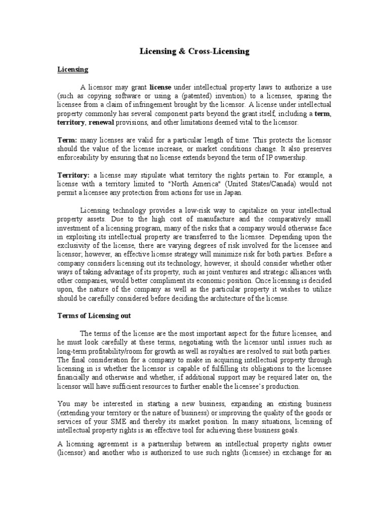 Licensing and Cross - Licensing | PDF | License | Imperfect Competition