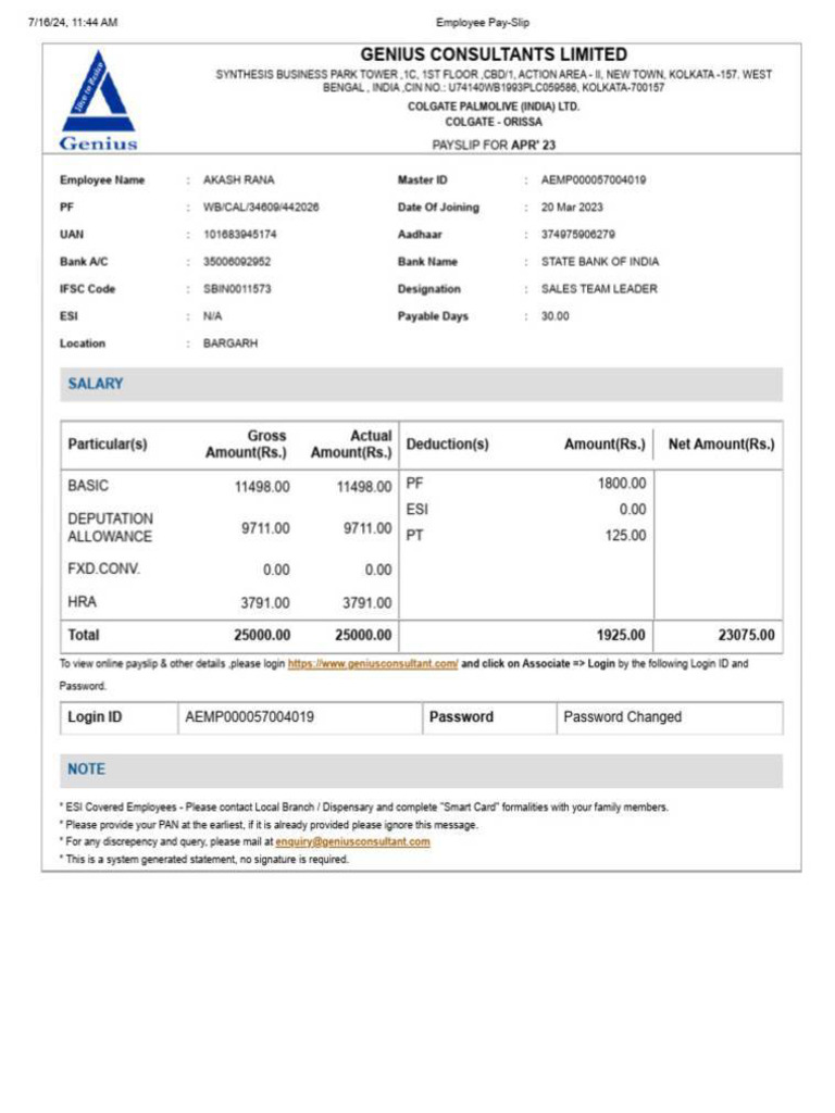 Genius Pay Slip | PDF