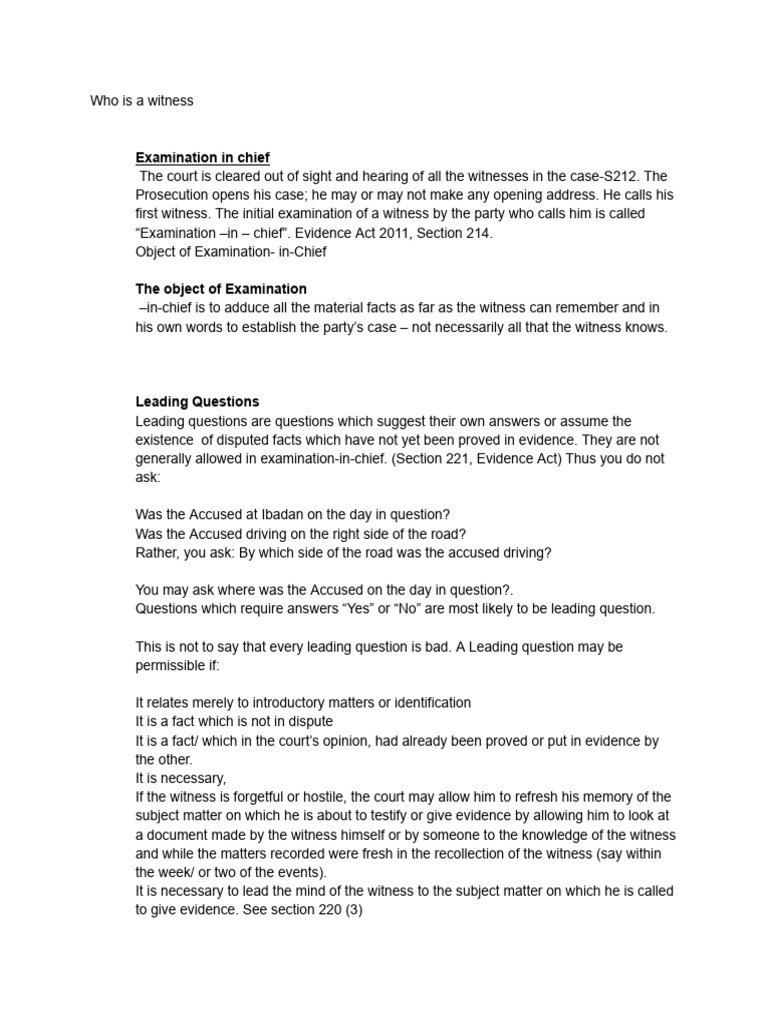 Understanding Witness Examination Process | PDF | Witness | Cross ...