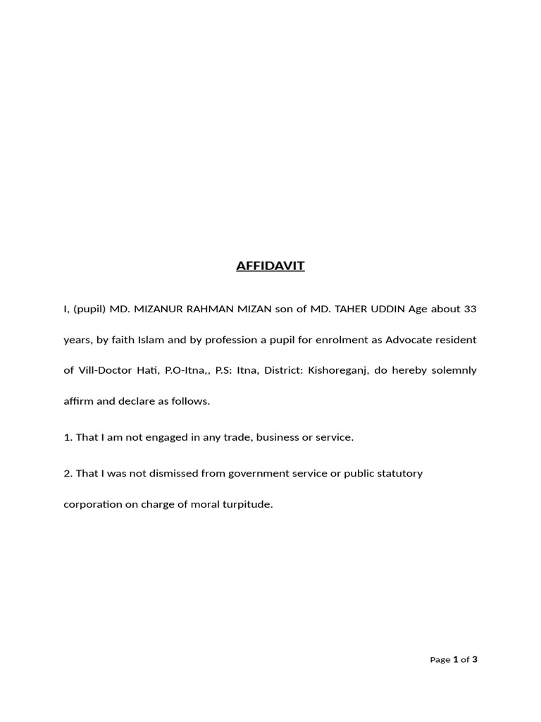 Advocate Enrollment Affidavit Template | PDF