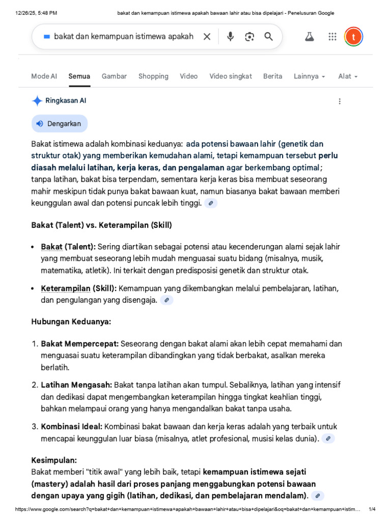 Bakat: Bawaan Lahir atau Dapat Dipelajari? | PDF