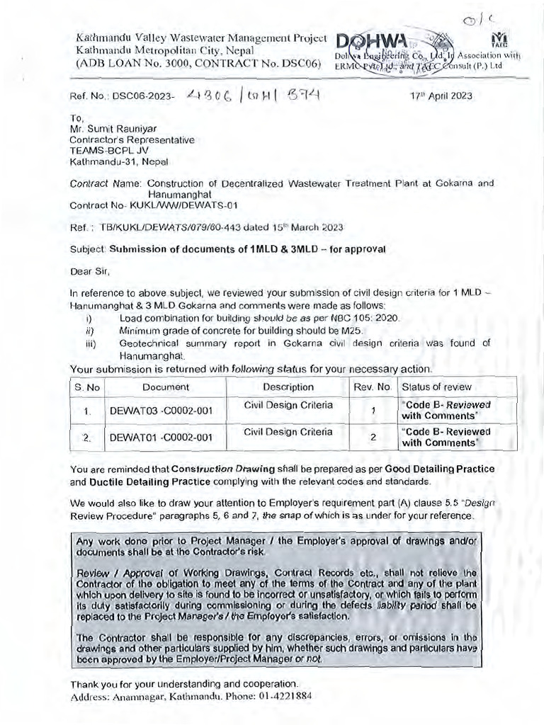 20230417 374 Submission of documents of 1MLD and 3mLD for approval. | PDF