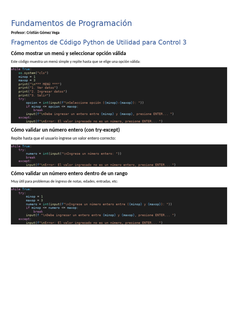 02 Guía Control 3 | PDF | Python (lenguaje de programación)