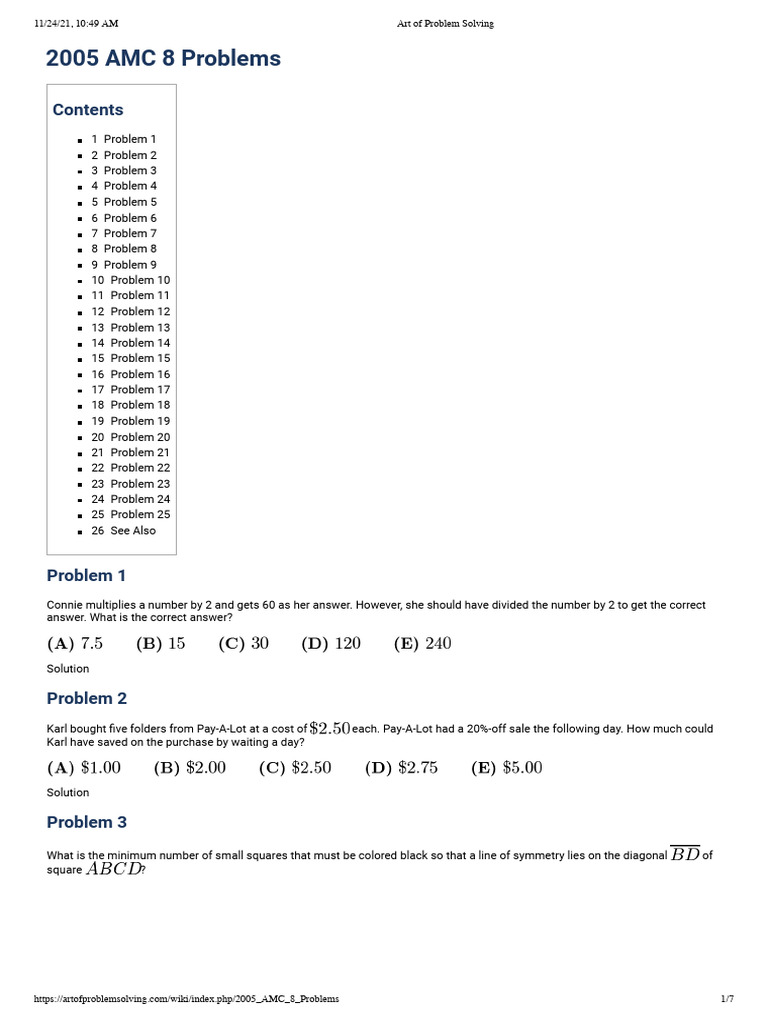 2005 AMC 8 Problems | PDF | Circle | Geometry