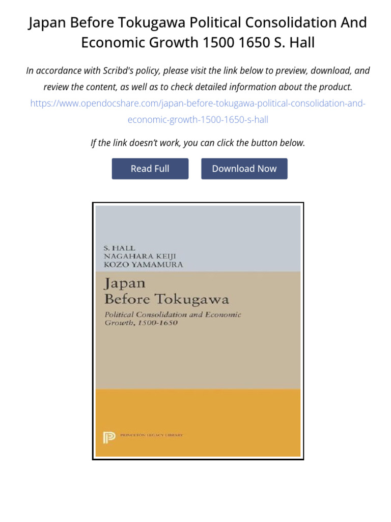 Japan Before Tokugawa Political Consolidation and Economic Growth 1500 ...