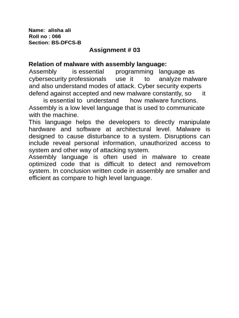 Malware Analysis Using Assembly Language | PDF