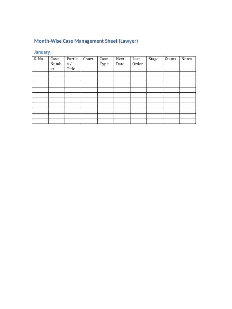 Monthly Lawyer Case Management Sheet | PDF