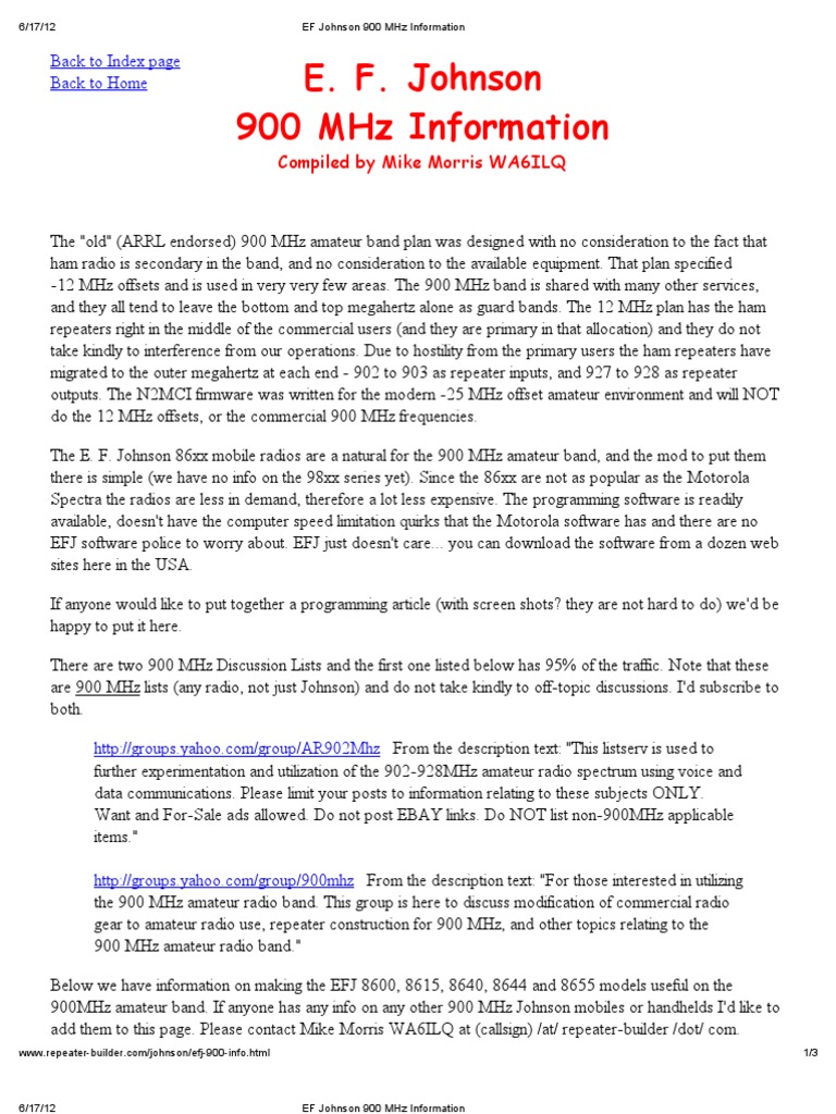 EF Johnson 900 MHZ Information | PDF | Radio Spectrum | Radio