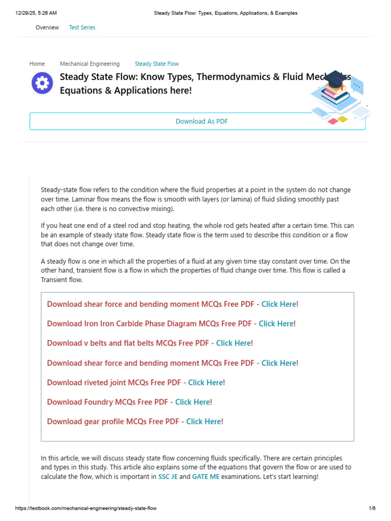 Steady State Flow: Types & Equations | PDF | Fluid Dynamics | Vortices